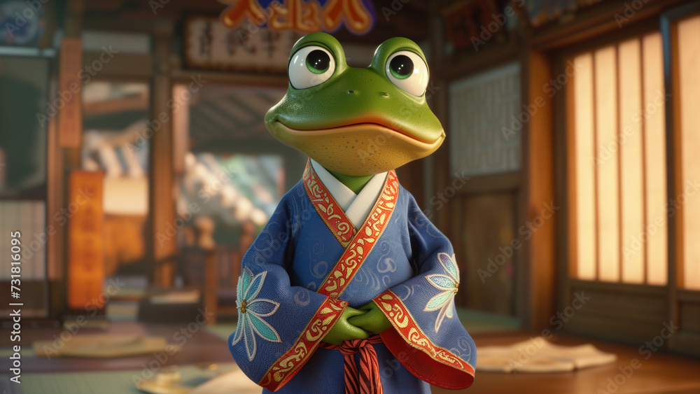 East Meets Meme: Cartoon Pepe the Frog in Traditional Hanbok Stock ...