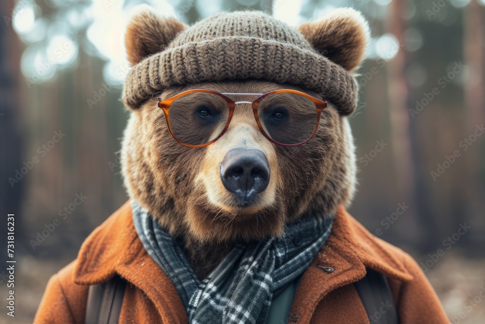 Cool Looking Bear In Fashionable Clothes On. Сoncept Runway Fashion ...