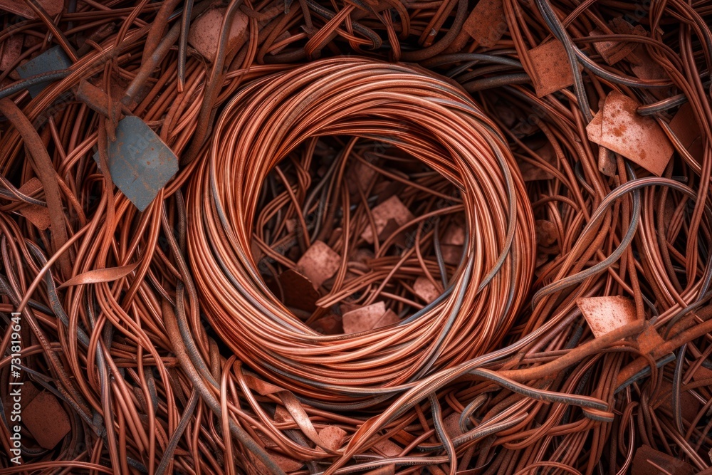 Scattered Copper Cables Coil Together, Forming Backdrop Of Milbers ...