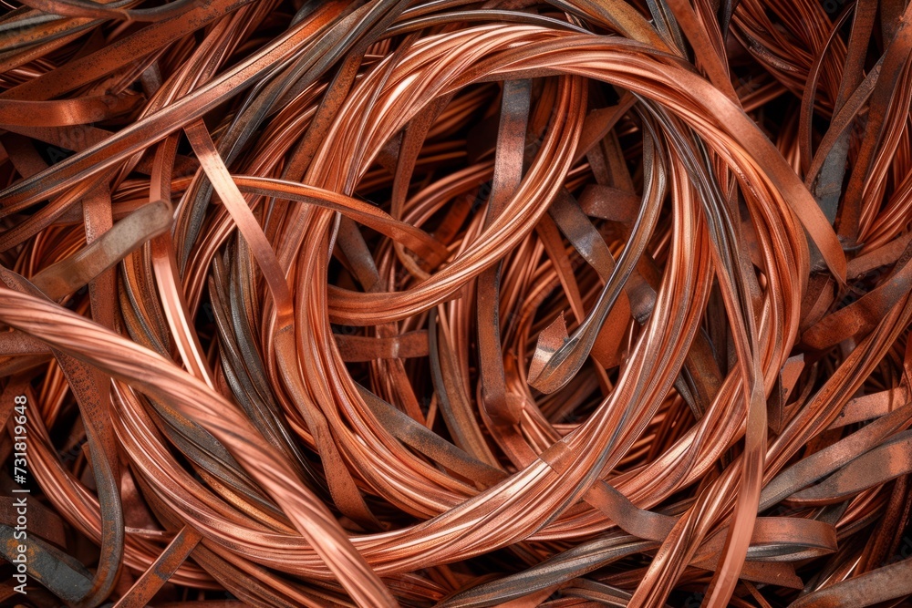 Scattered Copper Cables Coil Together, Forming Backdrop Of Milbers ...