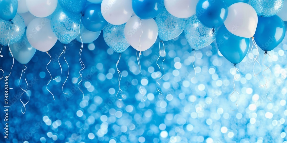 Vibrant Blue Celebration Backdrop Adorned With Balloons, Customizable ...