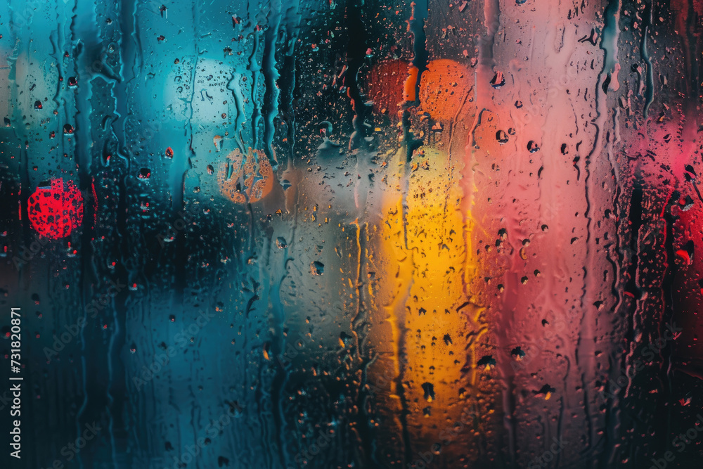 Abstract representation of raindrops on a window, merging translucent ...