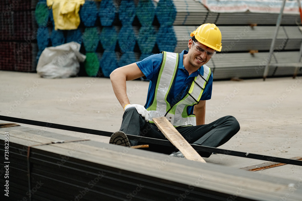 Work accident injuries A factory worker fell and injured his leg while ...