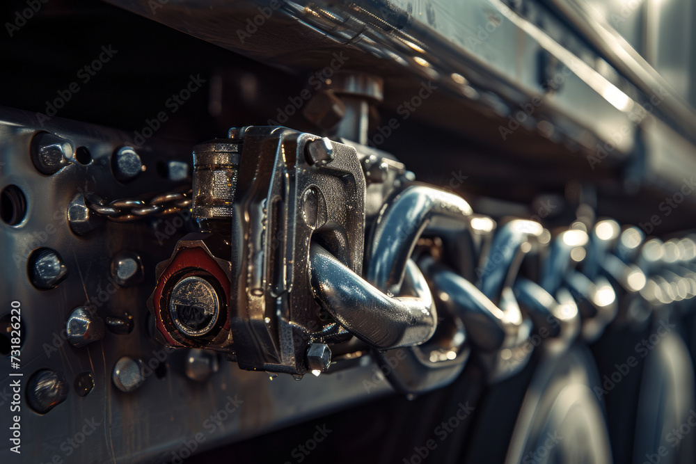 Secure Truck Cargo Chain Mechanism Close-up, Close-up image of a secure ...