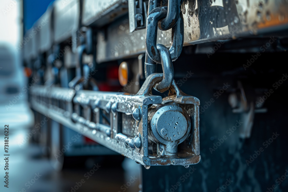 Secure Truck Cargo Chain Mechanism Close-up, Close-up image of a secure ...