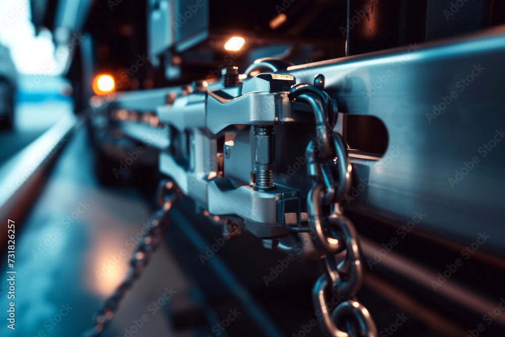 Secure Truck Cargo Chain Mechanism Close-up, Close-up image of a secure ...