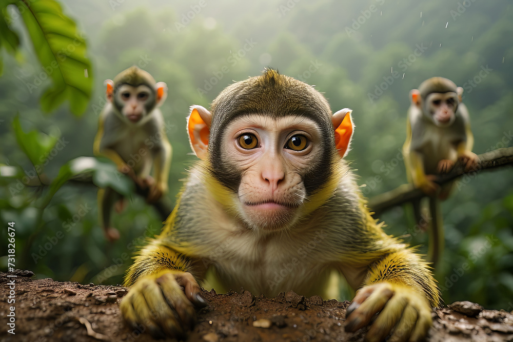 Squirrel Monkeys in their natural Amazon Rainforest Environment ...