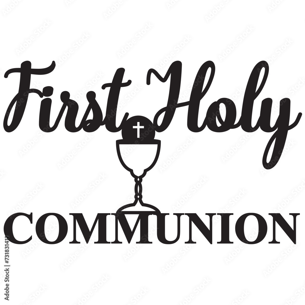 First holy communion text sign design chalice cross christian symbol ...