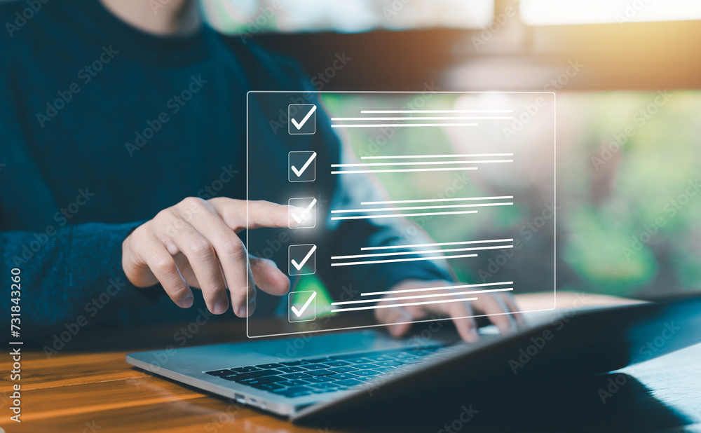 option check form online, tick checkmark in the survey item on a laptop ...