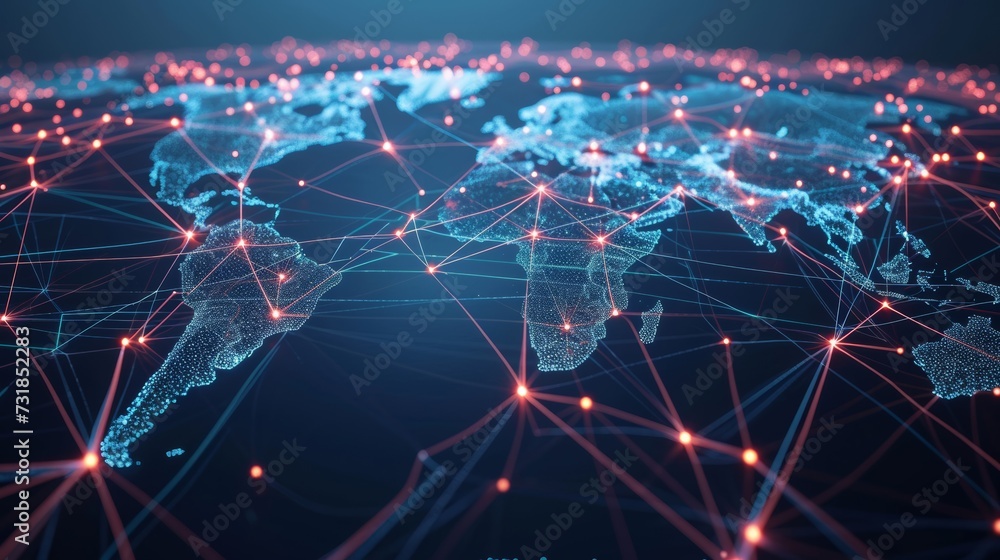 Futuristic digital world map depicting global connections, suitable for ...