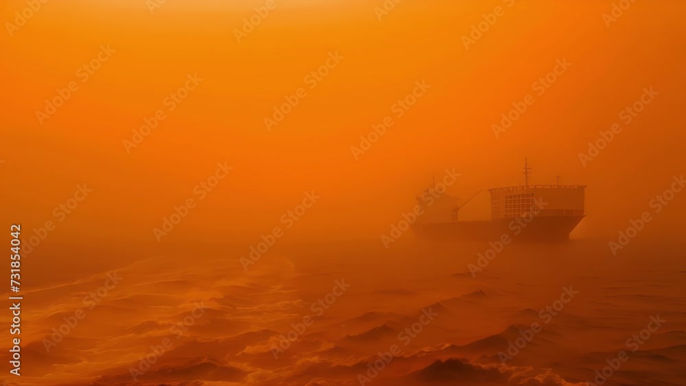 An eerie orange tint coloring the sky caused by the combination of ship ...