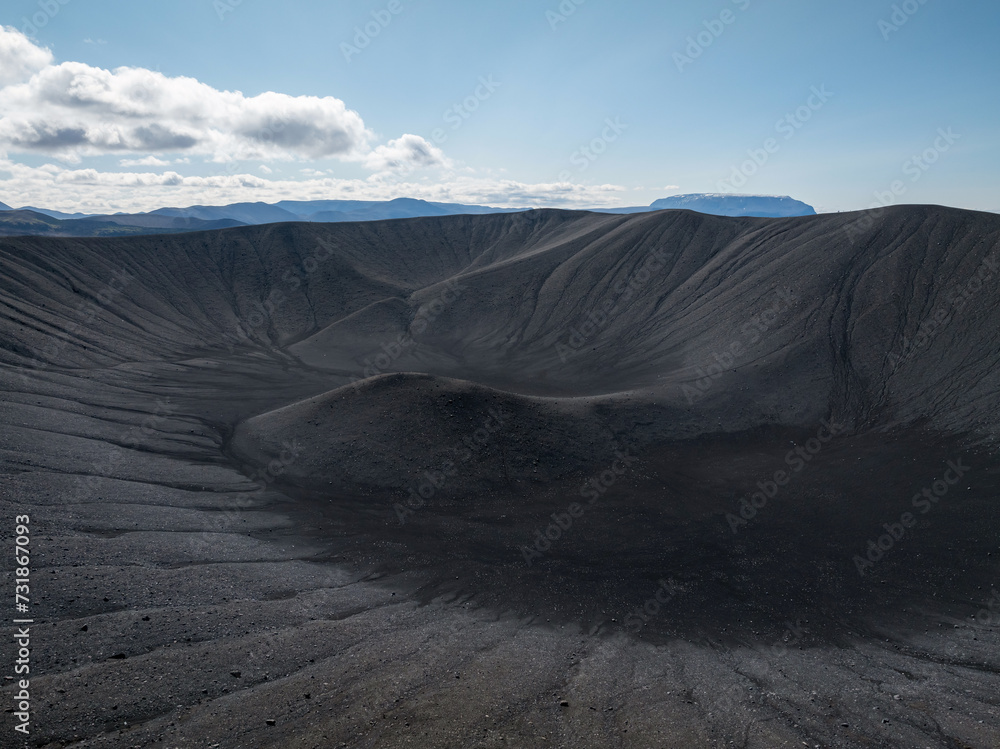 Breathtaking view of Icelandic Hverfjall volcano, impressive tuff ring ...