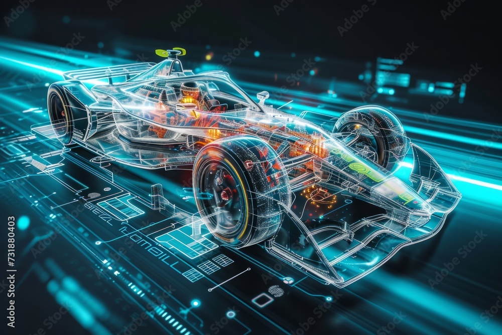 Conceptual image of a high tech electric race car with a transparent ...