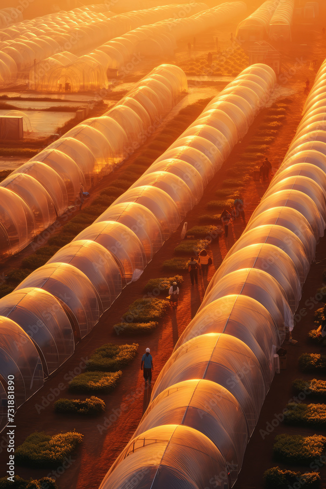 Modern Agricultural Poly Tunnels: Farmers tend to their hydroponic ...