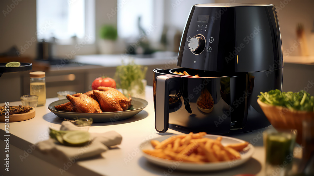 Air fryer: Crispy Delights: Air fryer surrounded by freshly cooked ...