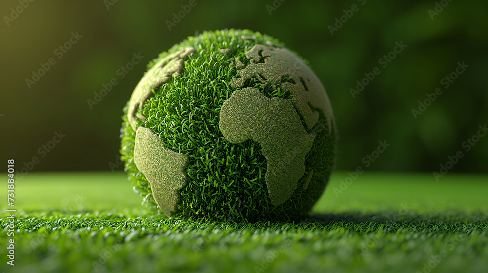 concept of a 'green planet' with a globe covered in lush, vibrant green ...