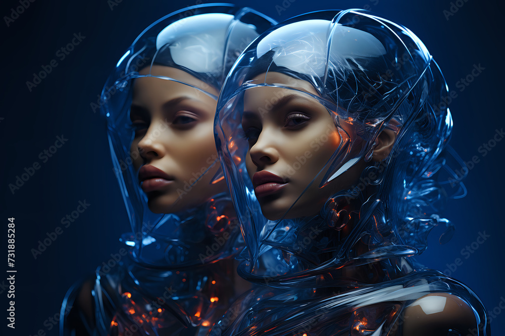 Futuristic Reflection An artistic female figure with cybernetic ...