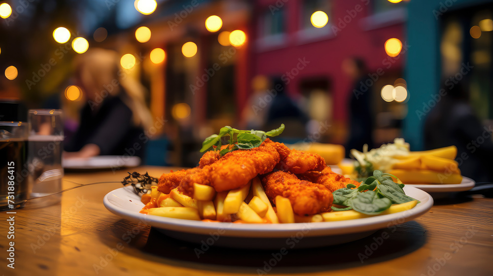 Deep fat fried chicken strips and chips: Golden fried chicken strips ...