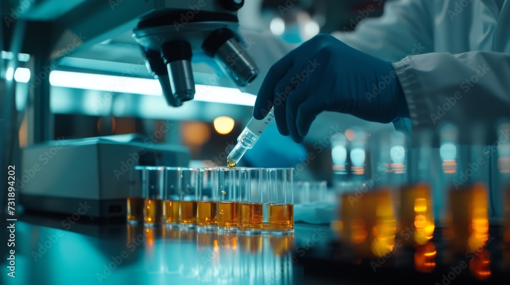 A researcher conducts an experiment using a pipette and test tubes in a ...