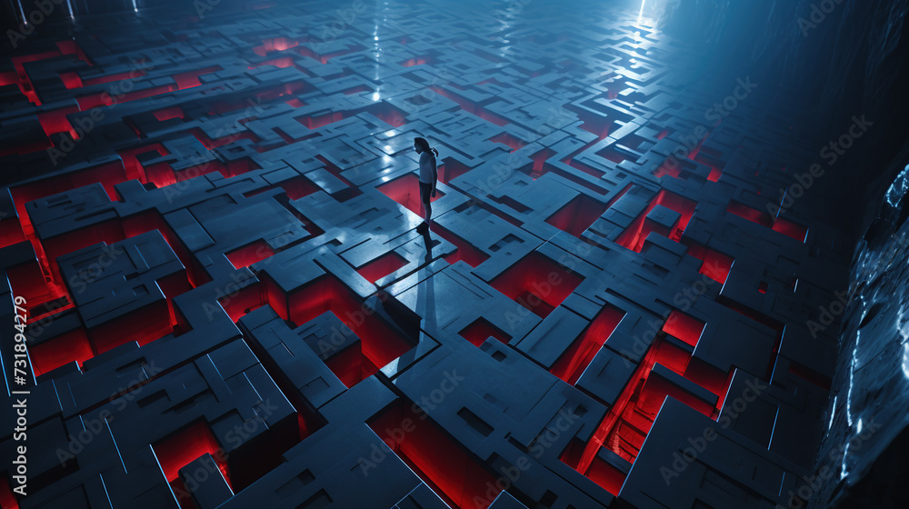 Alien base interior with laser labyrinth in 80s sci-fi action style ...