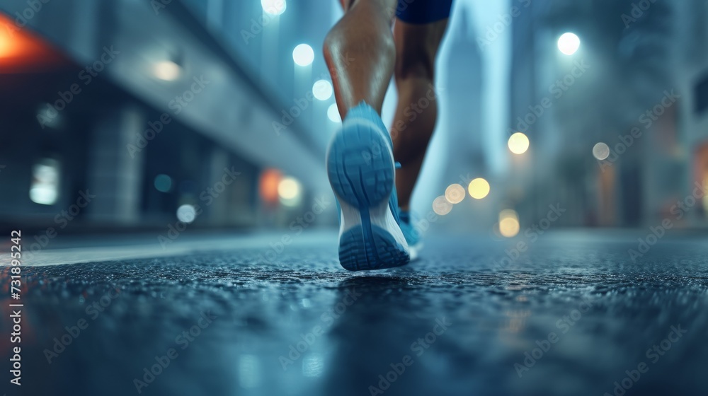 Runner's legs in motion, eco-gear from recycled materials shows speed ...