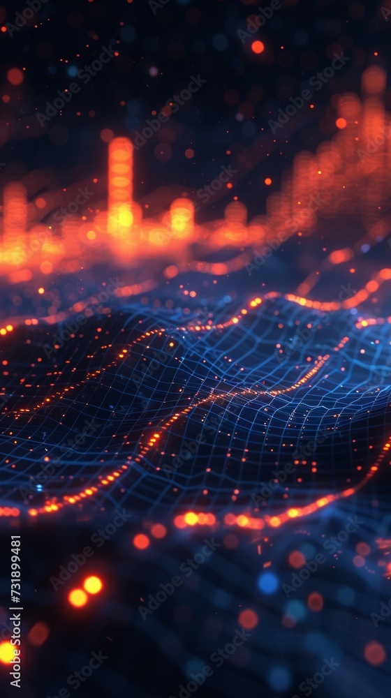 Chart with light and background, a dark digital background of abstract ...