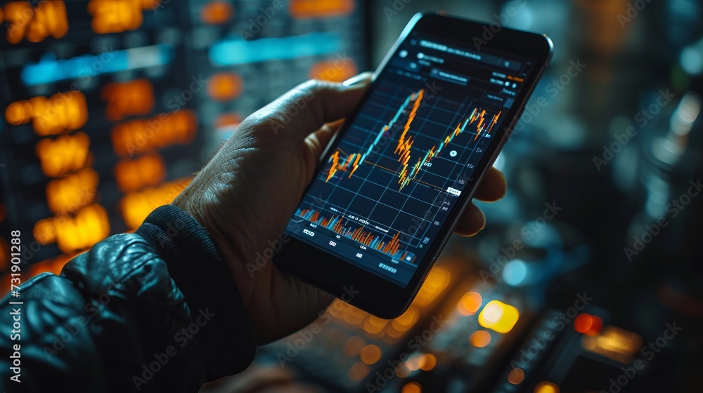 Person holding smartphone and checking stock market stock trading ...