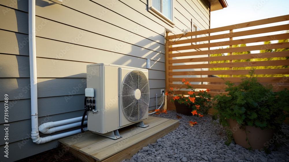 Efficient climate control: Large air conditioning unit on a residential ...
