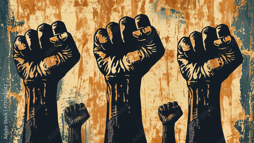 An emotive visual of raised fists, an iconic symbol of the Black Power ...