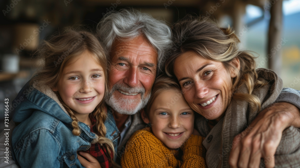 Intergenerational family embrace, radiating love and unity in a ...