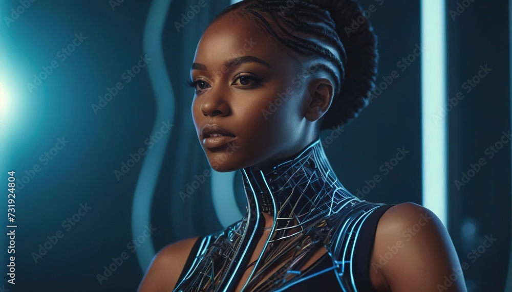 artificial intelligence, black cyborg girl, black girl with artificial ...