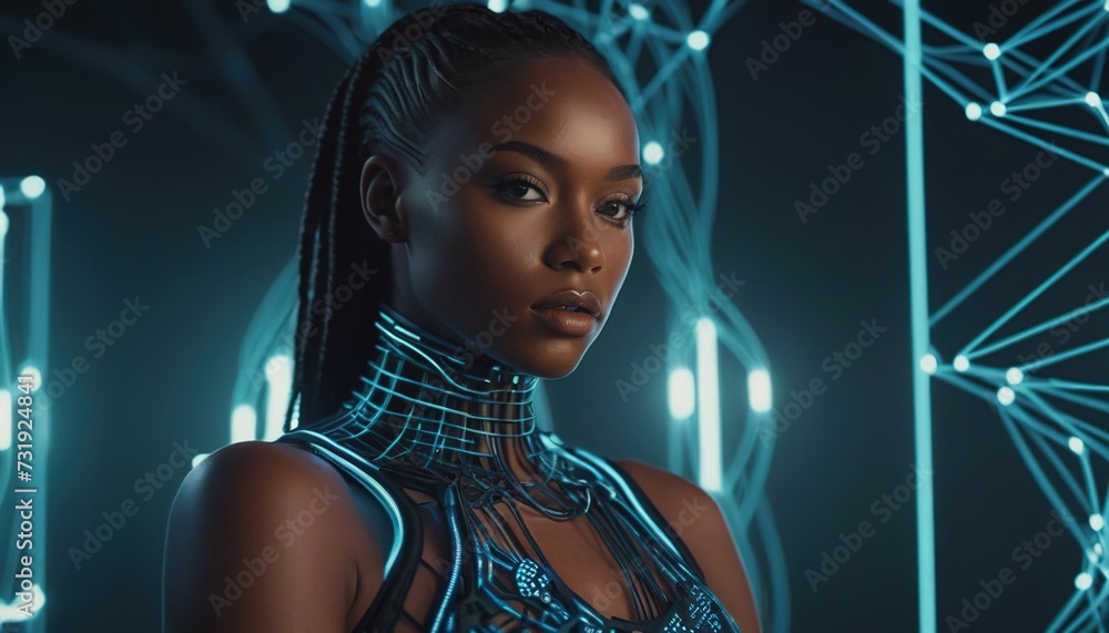 artificial intelligence, black cyborg girl, black girl with artificial ...
