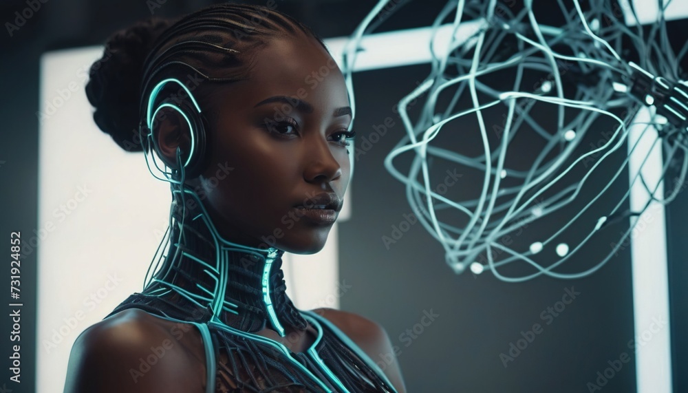 artificial intelligence, black cyborg girl, black girl with artificial ...