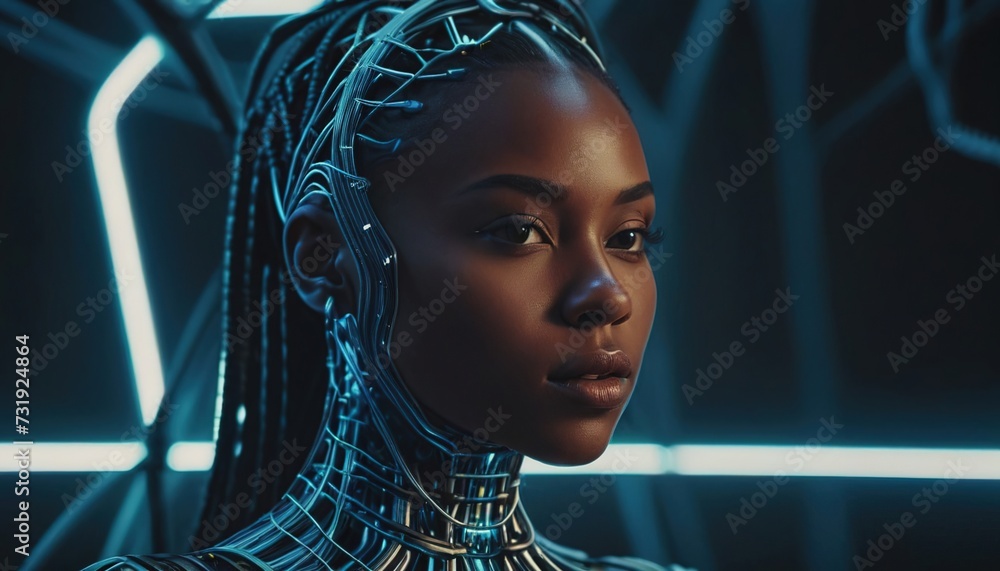 artificial intelligence, black cyborg girl, black girl with artificial ...