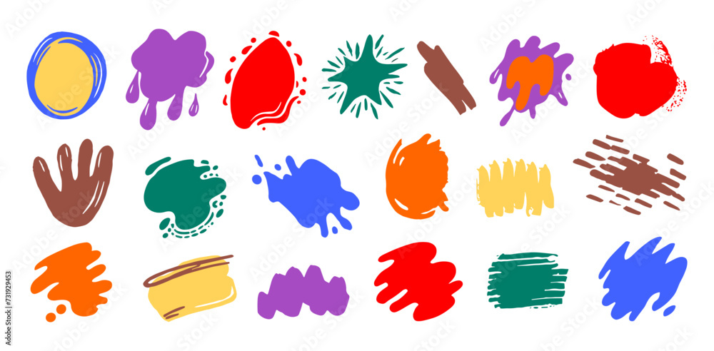 Paint splat set. Paint splash, brush stroke flat collection. Decorative ...