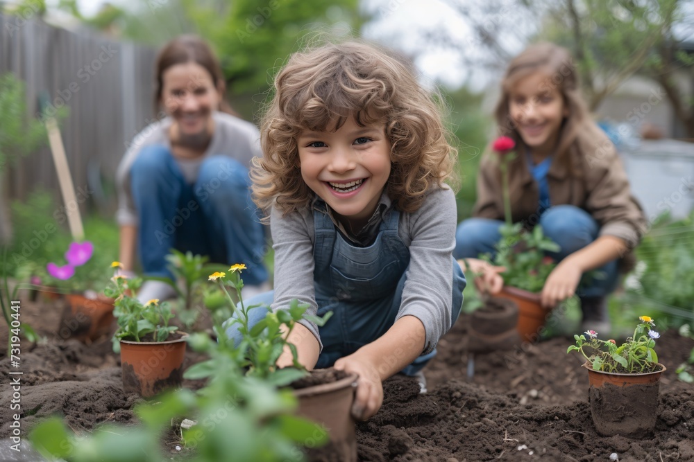 Engaged in planting activities, a family comes together to spend ...