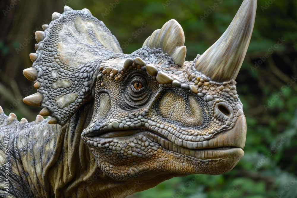 Triceratops portrait herbivorous ceratopsid large massive horn reptile ...