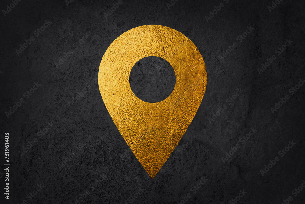 Golden marker location icon. Vector illustration. Golden map pointer ... Golden marker location icon. Vector illustration. Golden map pointer ...