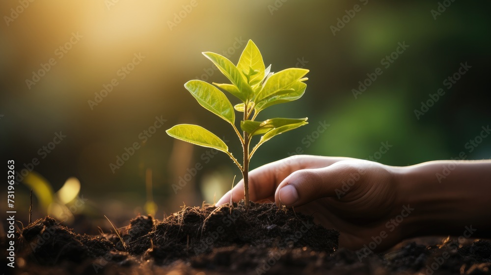 hold young tree ready to grow in fertile soil, prepare for plant and ...