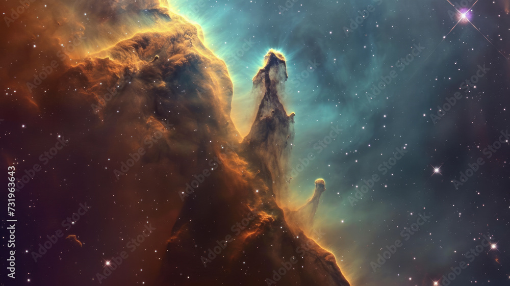 Marvel at the cosmic pillars in the Eagle Nebula, towering columns of ...