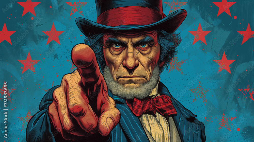 stylized image of uncle sam as an older serious man dressed in old ...