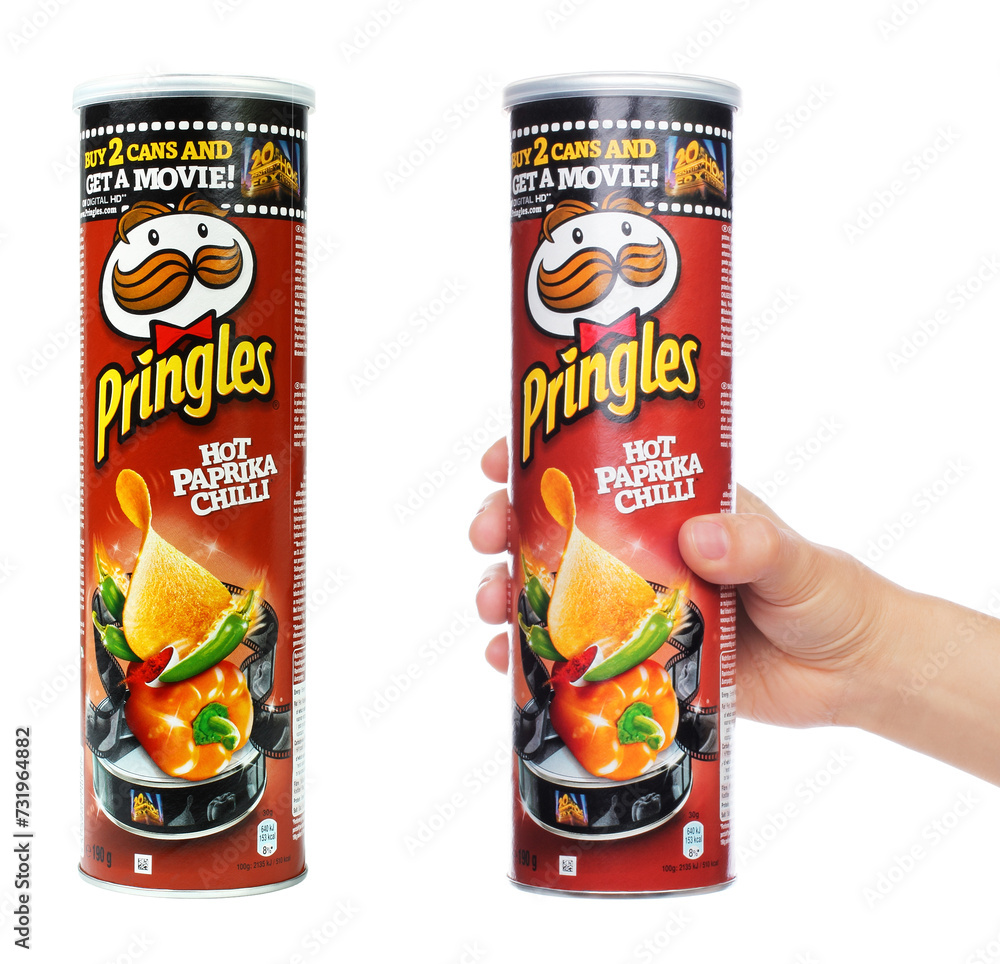 Set of Pringles potato chips boxes, isolated on white background ...
