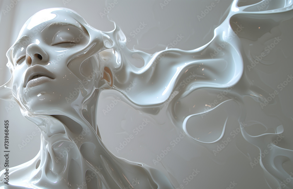 Fashion surreal Concept. Bionic girl man of ceramic glossy shiny ...