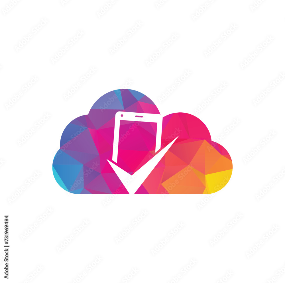 Vetor de Check mobile cloud shape concept logo design template vector. Mobile Repair Logo icon ...