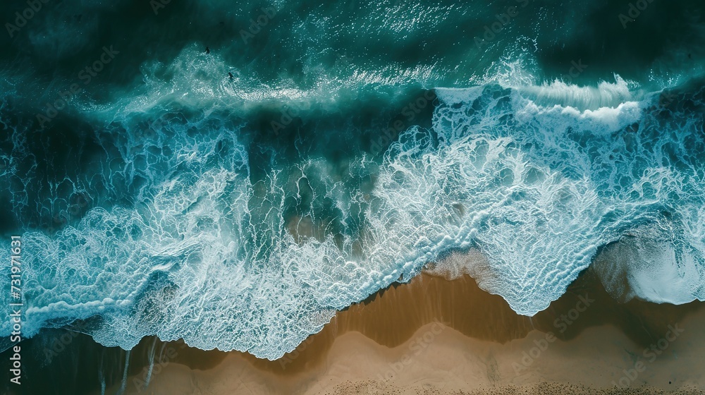 Captured from the sky, the dramatic dance of ocean waves rushing ...