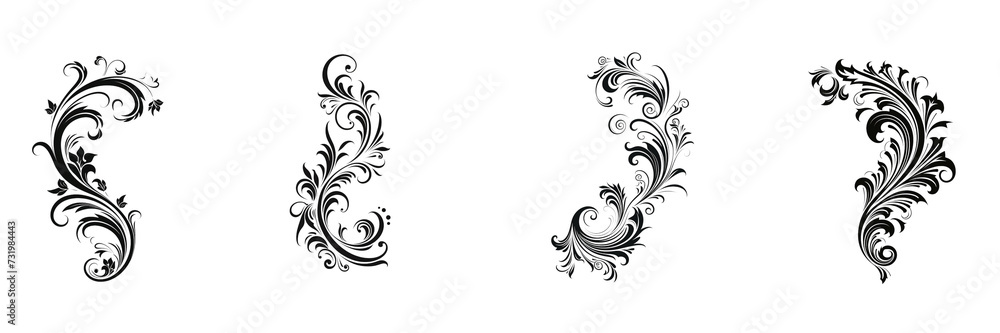 Set of black color ornamental one corners line art on a transparent ...
