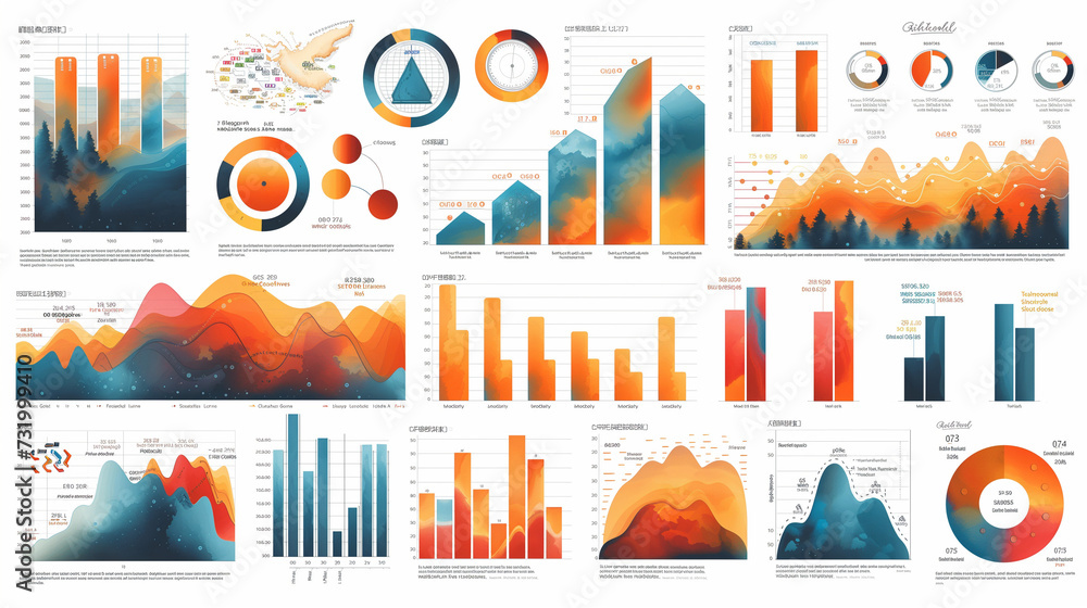 illustration of a set of banners, Financial charts, information data statistics, diagrams ...