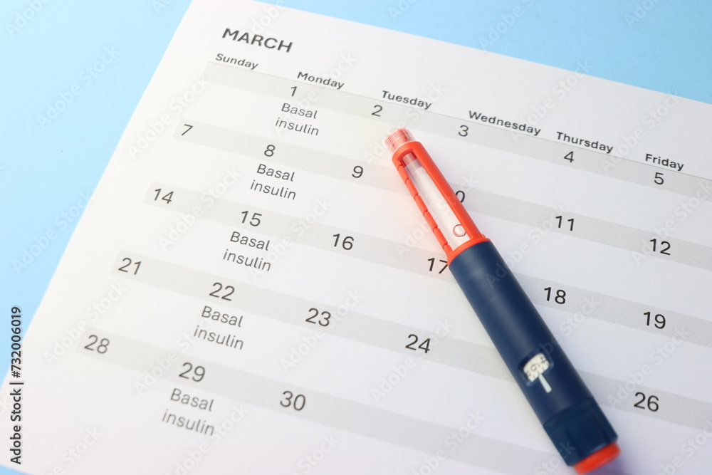 Weekly basal insulin. Calendar with basal insulin planned once a week ...