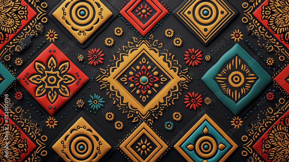 Seamless Hindi ethnic pattern, hand-painted details with black ...