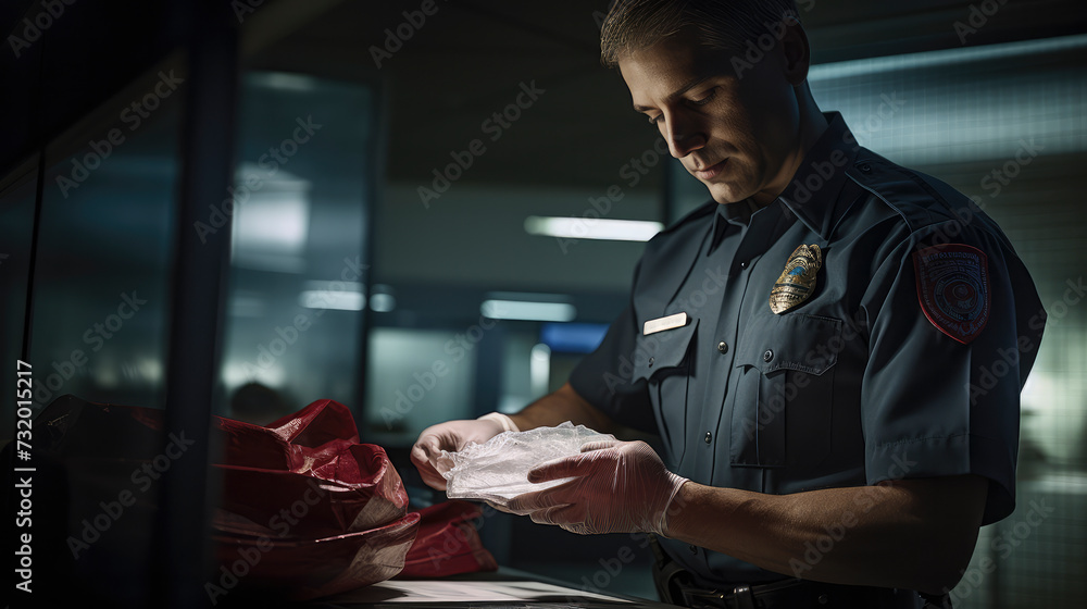 Airport customs officer, pulling large quantity of drugs from ...